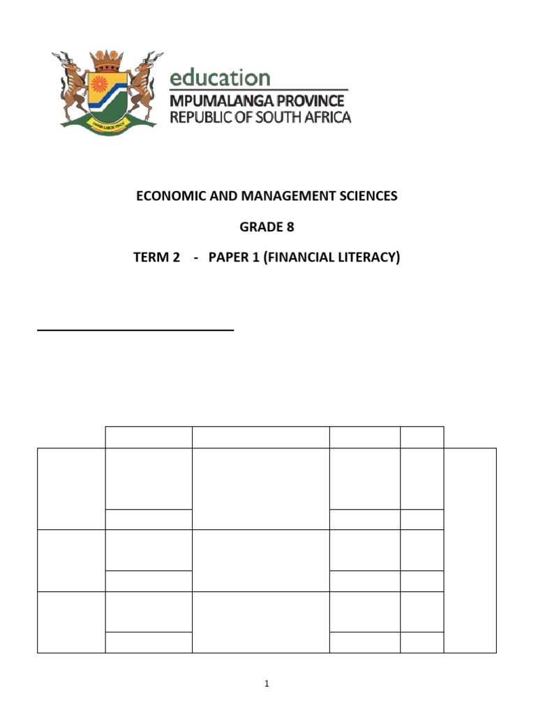 Grade 8 Financial Literacy Exam Paper | PDF | Debits And Credits ...