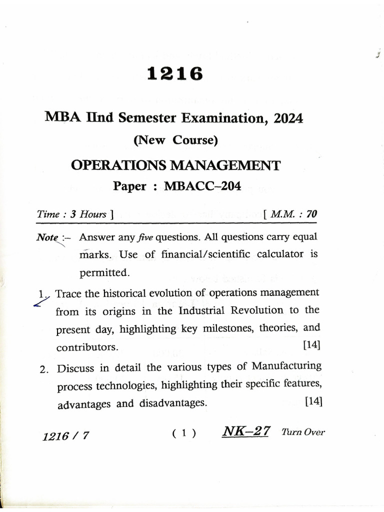 Operations Management PYQ-1 | PDF