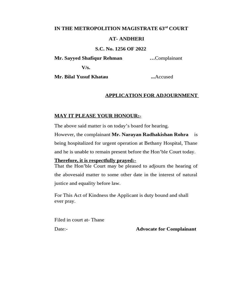 Adjournment Application | PDF