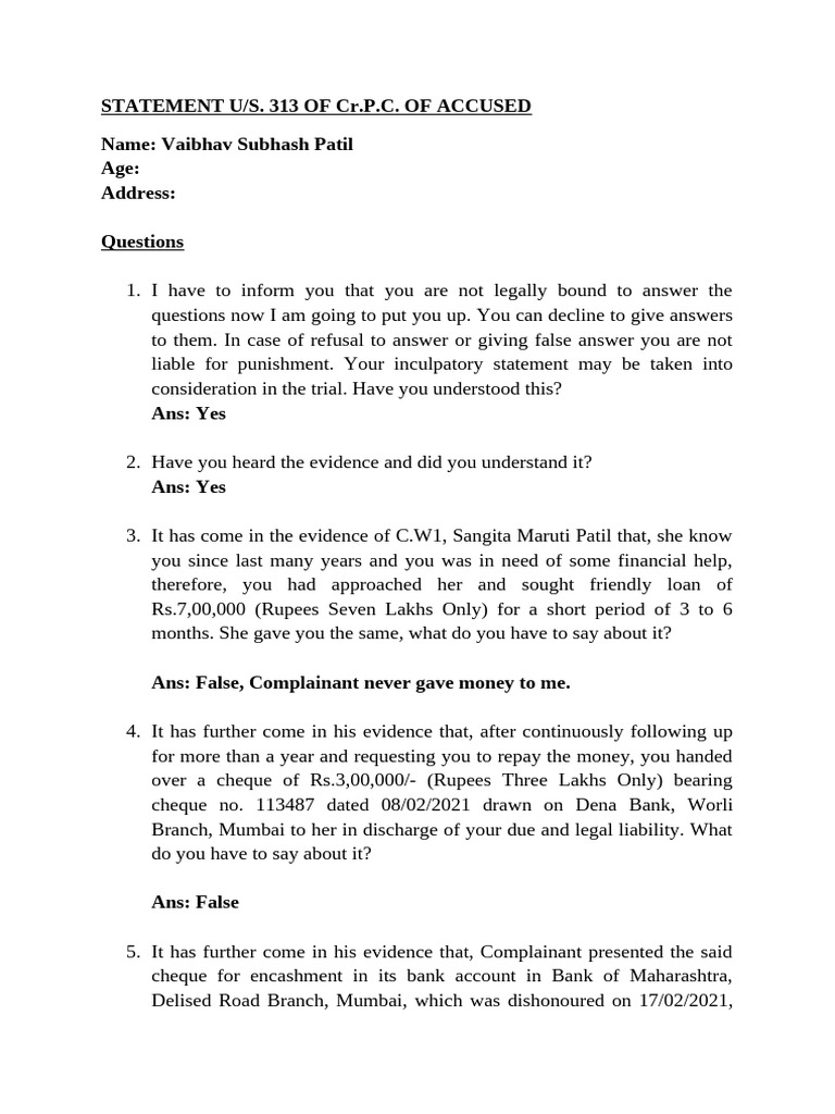313 Statement (Sangita Maruti Patil) | PDF | Cheque