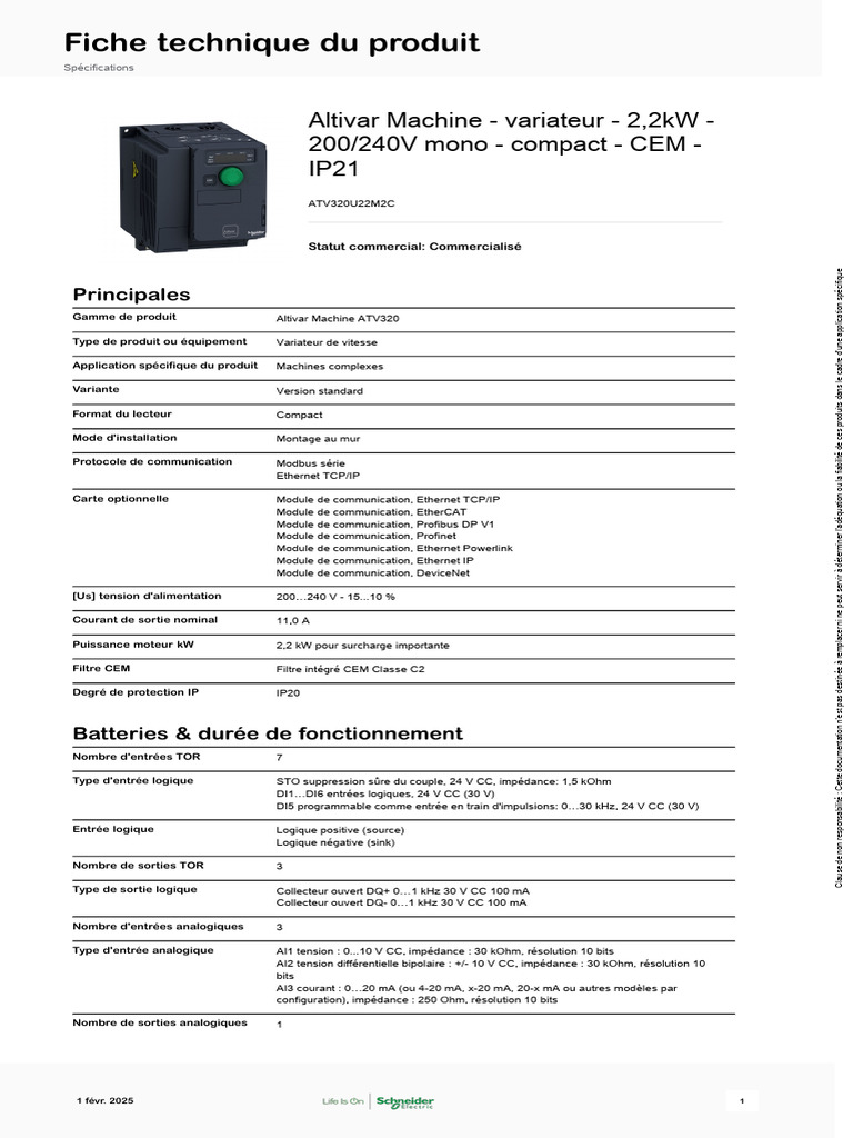 Variateur de vitesse Altivar 2,2 kW IP21 | PDF | Impédance (électricité ...