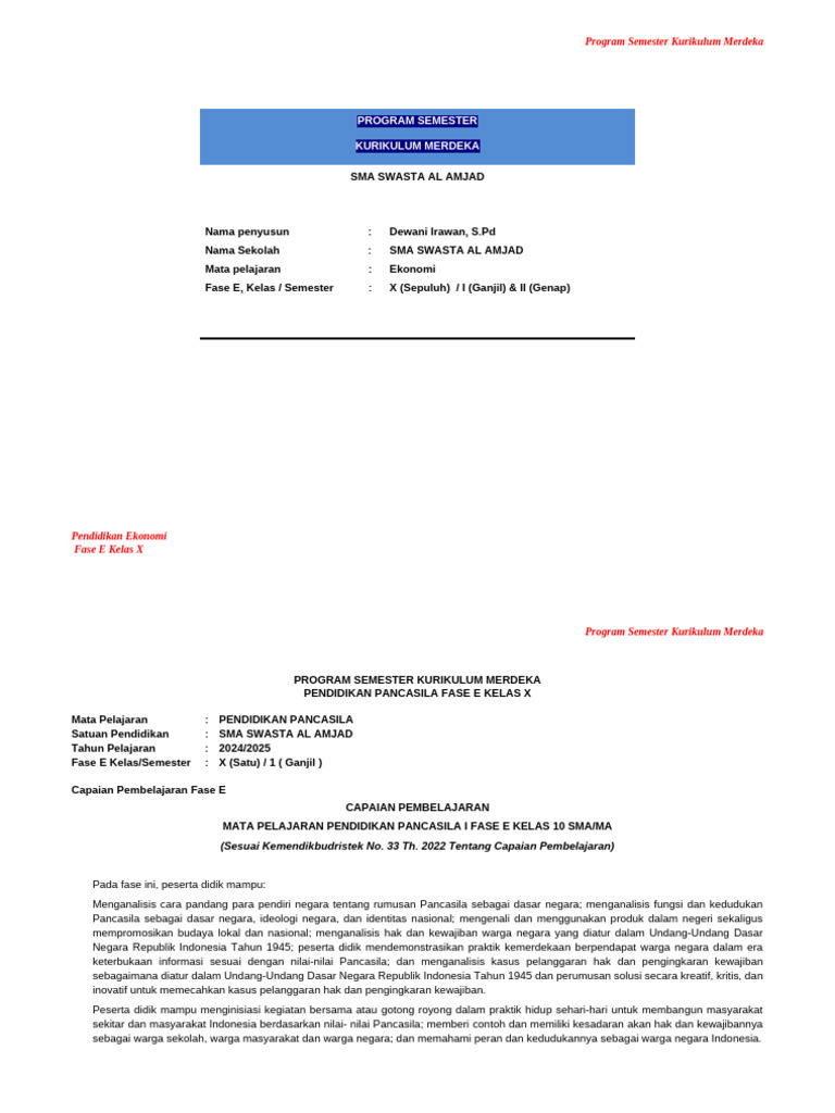 2. Prosem Ekonomi Blm Edit | PDF