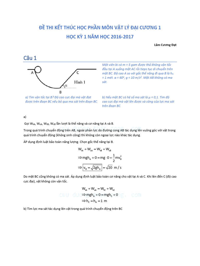 Vat-Ly-Dai-Cuong Giaide Hk1!16!17 - (Cuuduongthancong - Com) | PDF