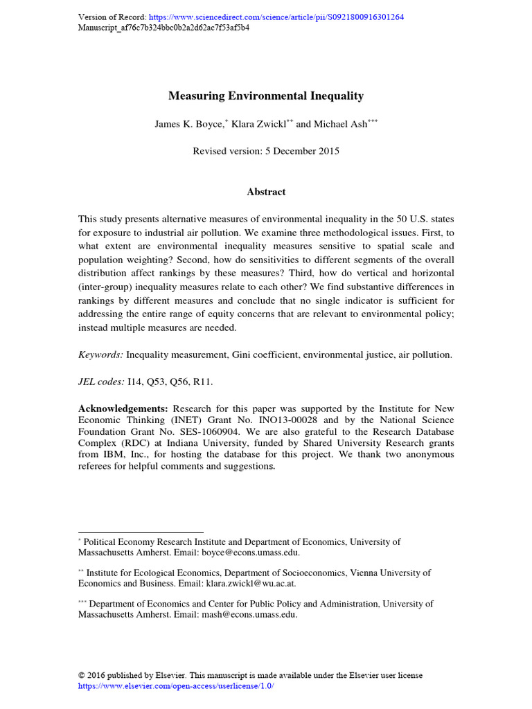Measuring Environment Inequality | PDF | Gini Coefficient | Economic Inequality
