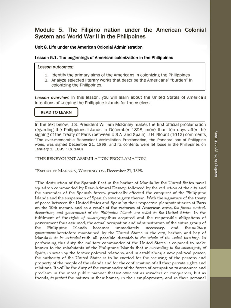 Module 5 - Life Under The American Colonial System | PDF