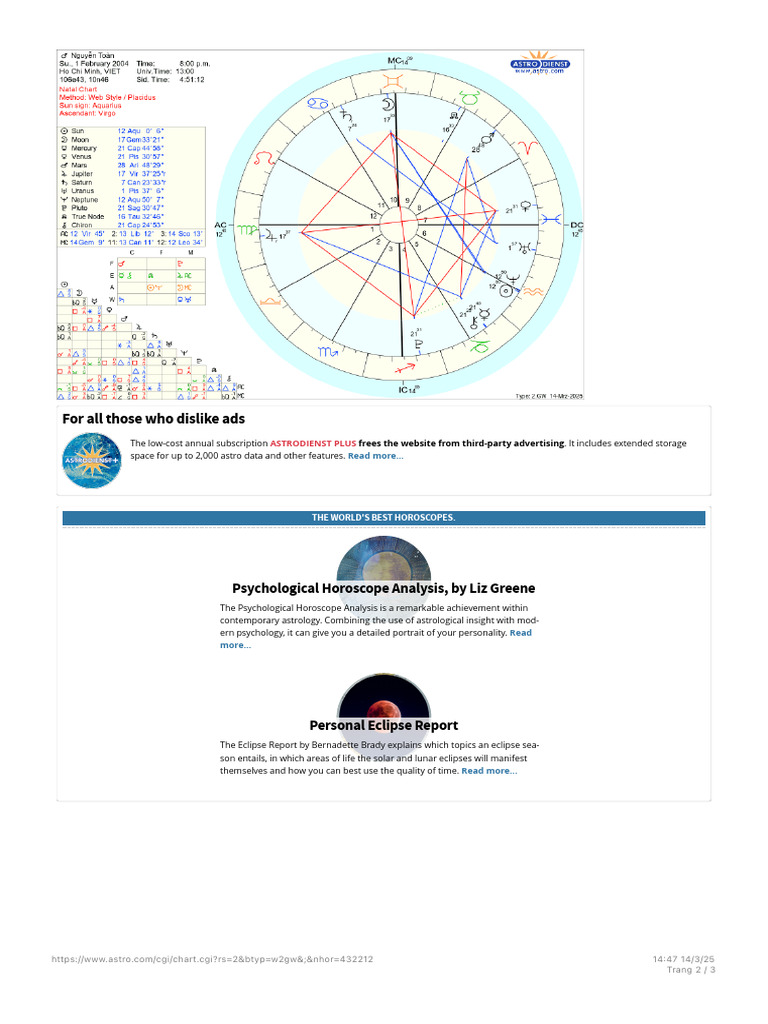 Free Astrology Chart - Astrodienst | PDF
