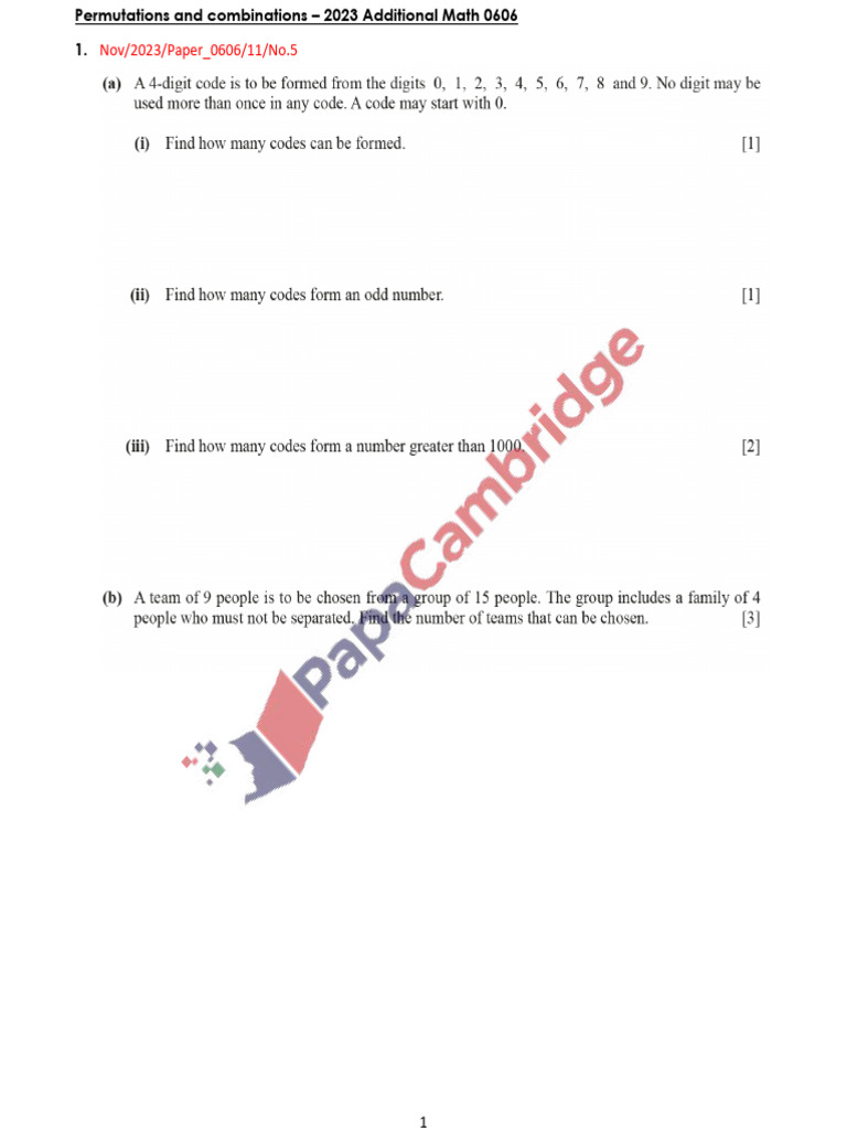2023 Permutations and Combinations Add Math 0606 | PDF