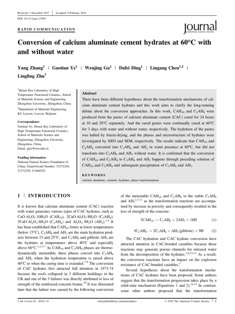 Conversion of Calcium Aluminate Cement Hydrates at 60°C With and ...