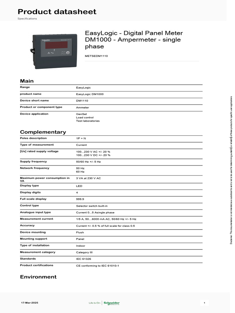 EasyLogic DM1000 Digital Ammeter | PDF | Alternating Current | Electricity