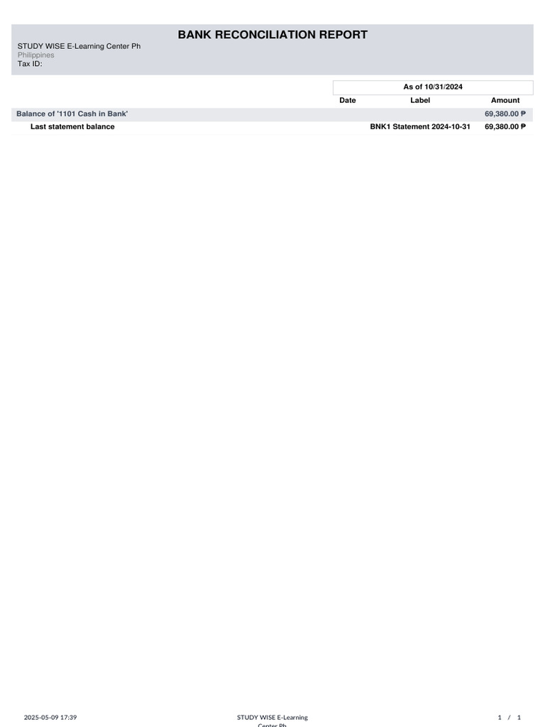 Bank Reconciliation Report | PDF