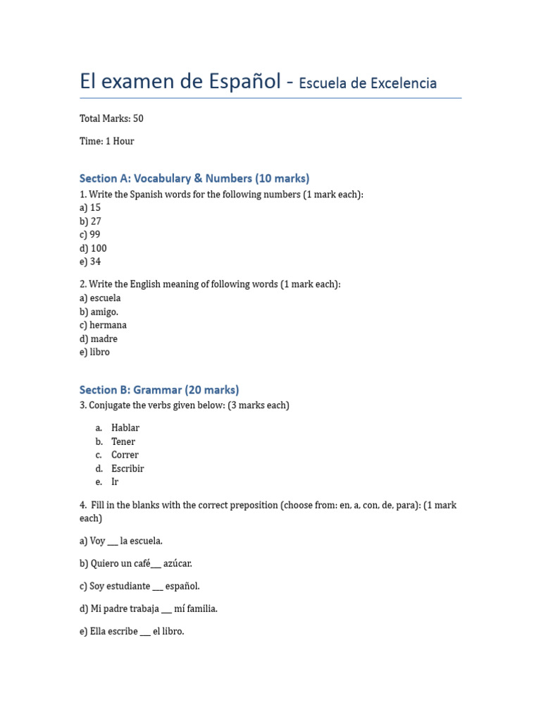 Spanish Exam | PDF