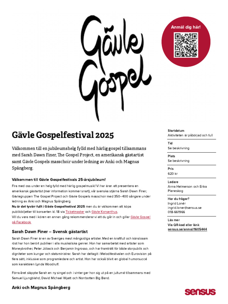 Gavle Gospelfestival 2025 Informationsblad | PDF