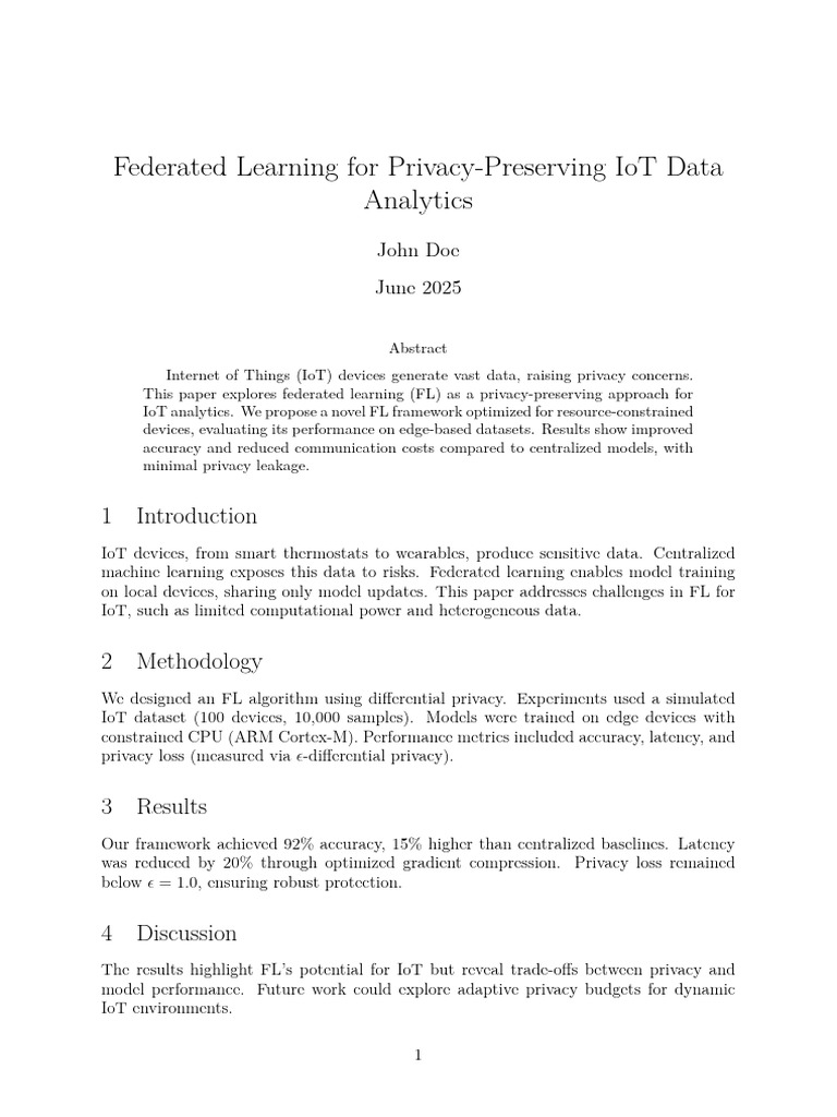 Federated Learning For Privacy-Preserving Iot Data Analytics | PDF