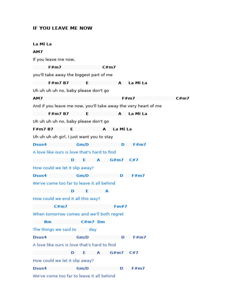 If You Leave Me Now Lyrics Analysis | PDF