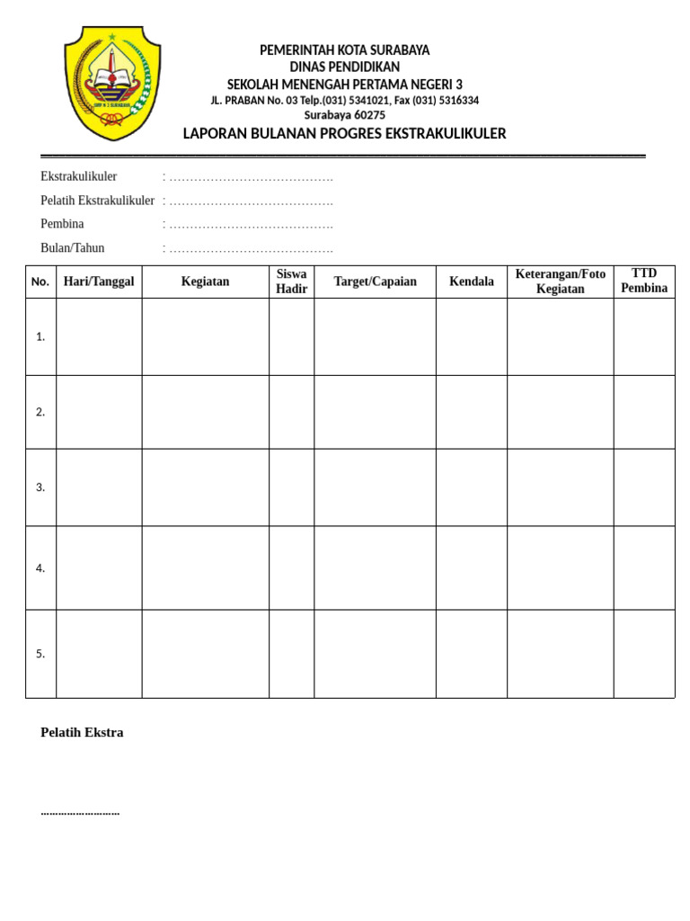 Form Laporan Ekstra Bulanan 2025 | PDF