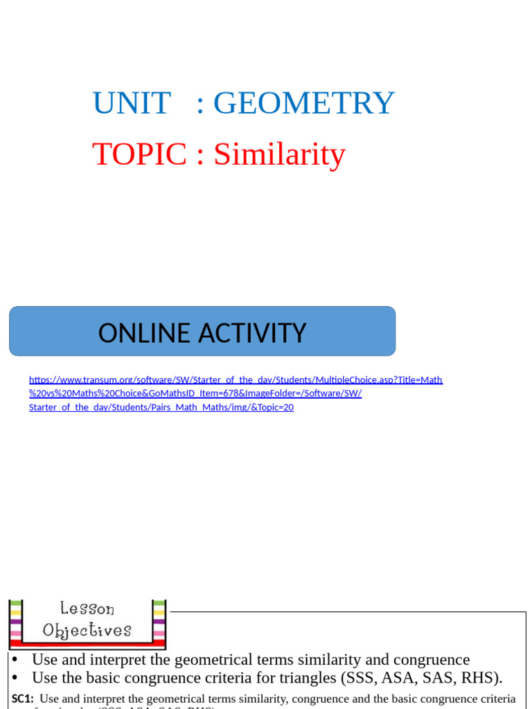 Similarity Lesson 1 | PDF | Classical Geometry | Elementary Mathematics