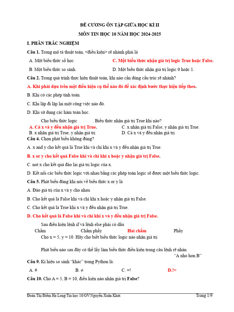 De Cuong Tin10 Gk2-24 25 | PDF