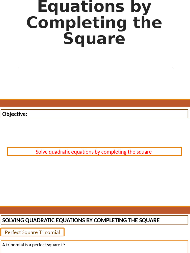 Module 2.3 Solving Quadratic Equations by Completing The Square | PDF ...