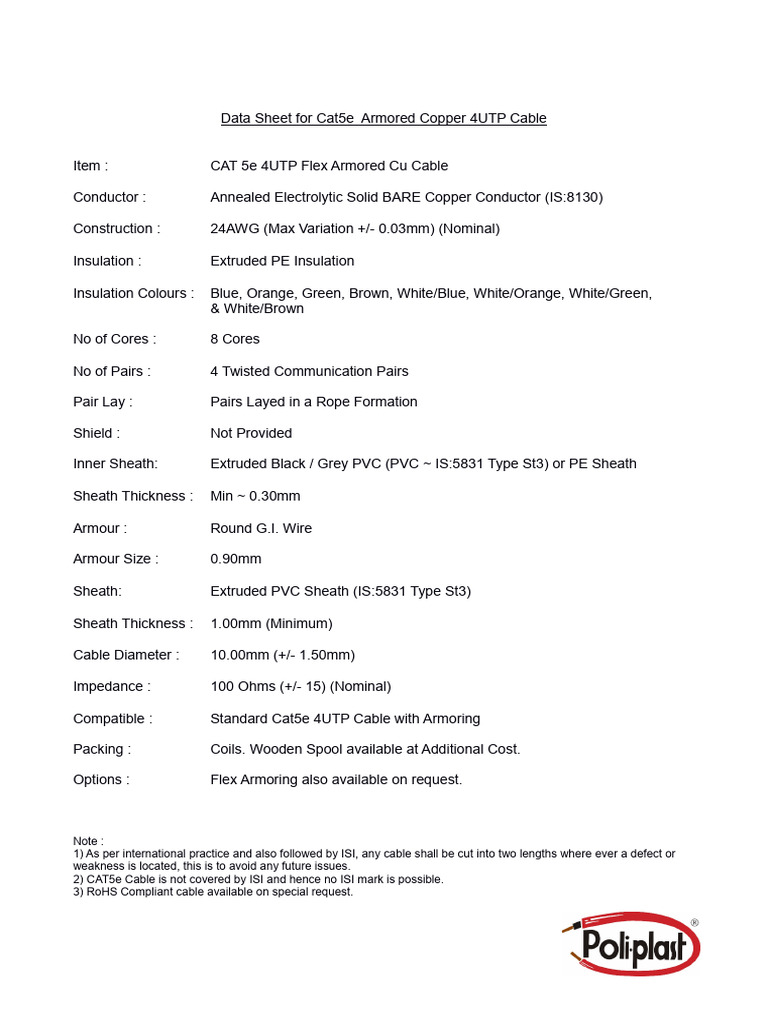 Poliplast Cat5e ARM 4UTP | PDF