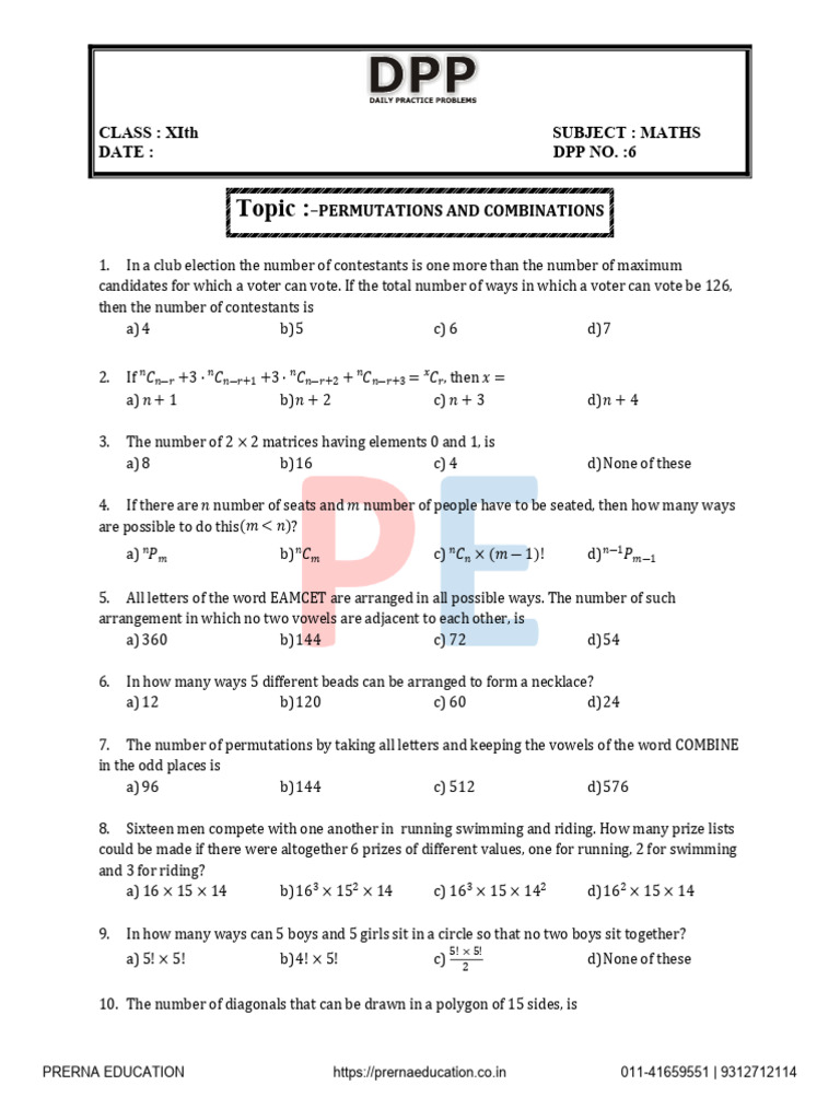 Permutations and Combinations Q 6 | PDF | Algebra | Mathematical Objects