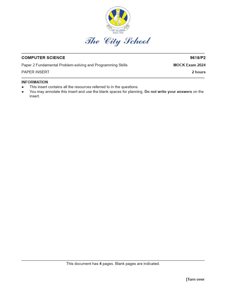 Mock 25 CS 9618 P2 Insert | PDF | String (Computer Science) | Integer (Computer Science)