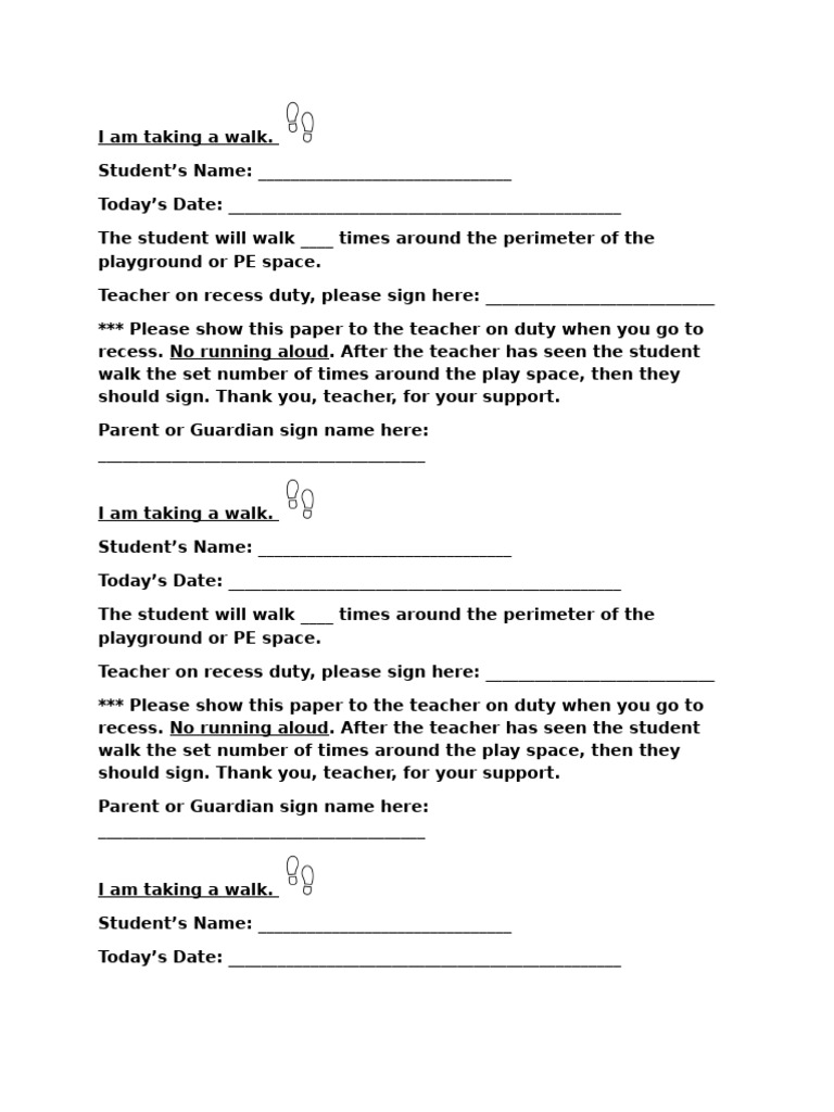 I Am Taking A Walk Form. | PDF