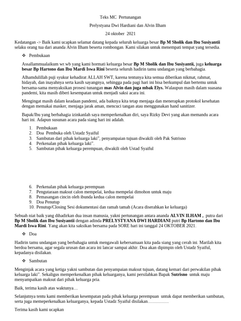 Teks MC Pertunangan Elys | PDF