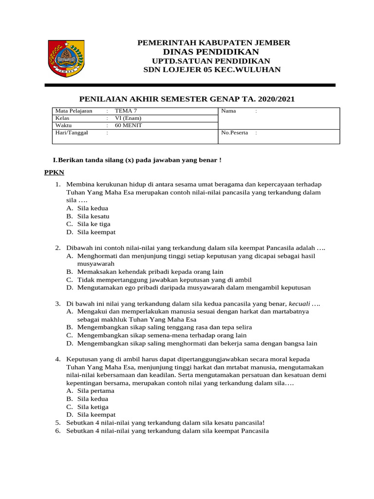 Soal Pas Kelas 6 Tema 7 | PDF
