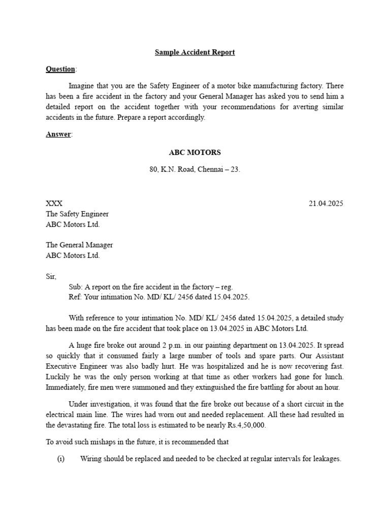Sample Accident Report - Docx-1 | PDF