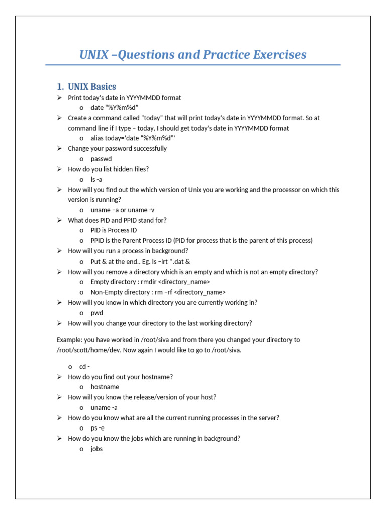UNIX - Questions and Practice Exercises | PDF | Computer File | Operating System Technology