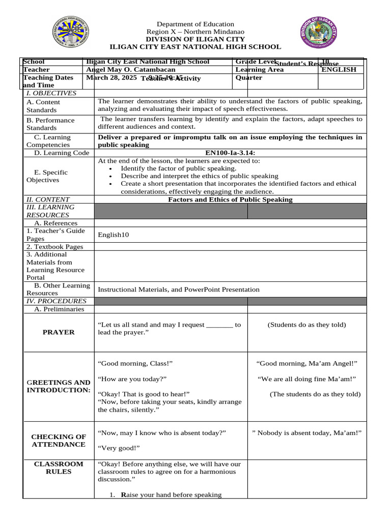 Factors and Ethics of Public Speaking 1 | PDF | Public Speaking | Integrity