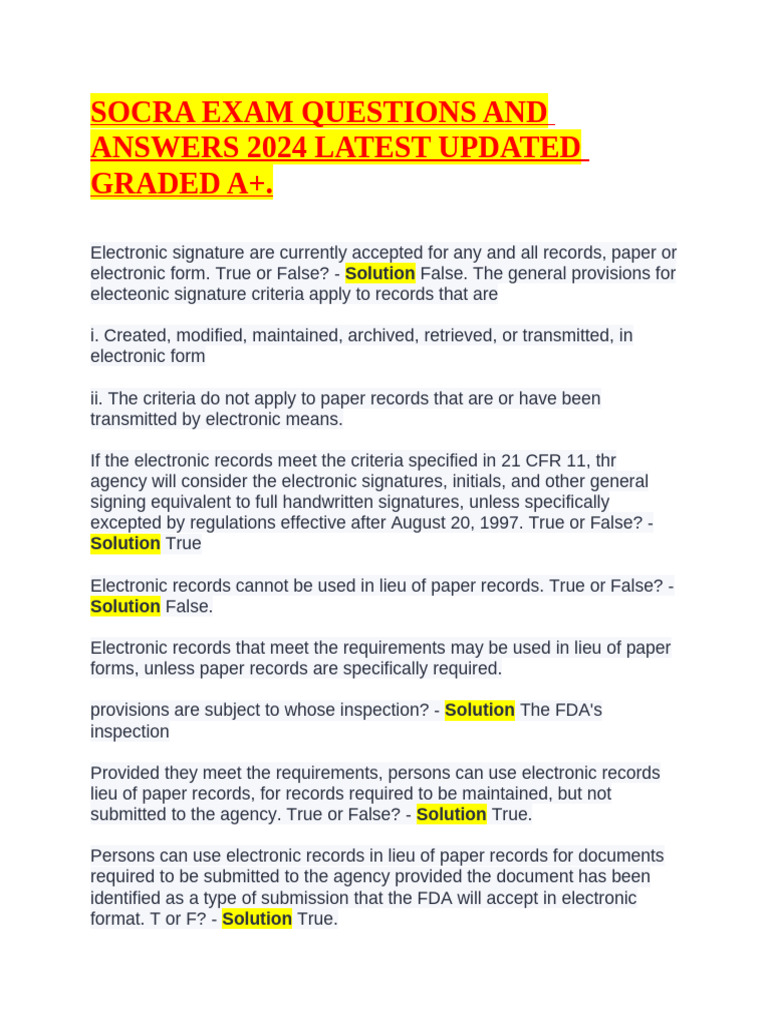 SOCRA Exam Questions and Answers | PDF | Institutional Review Board ...