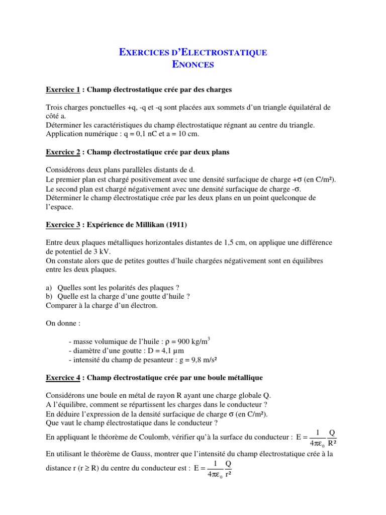 TD Electrostatique | PDF | Électrostatique | Champ électrique