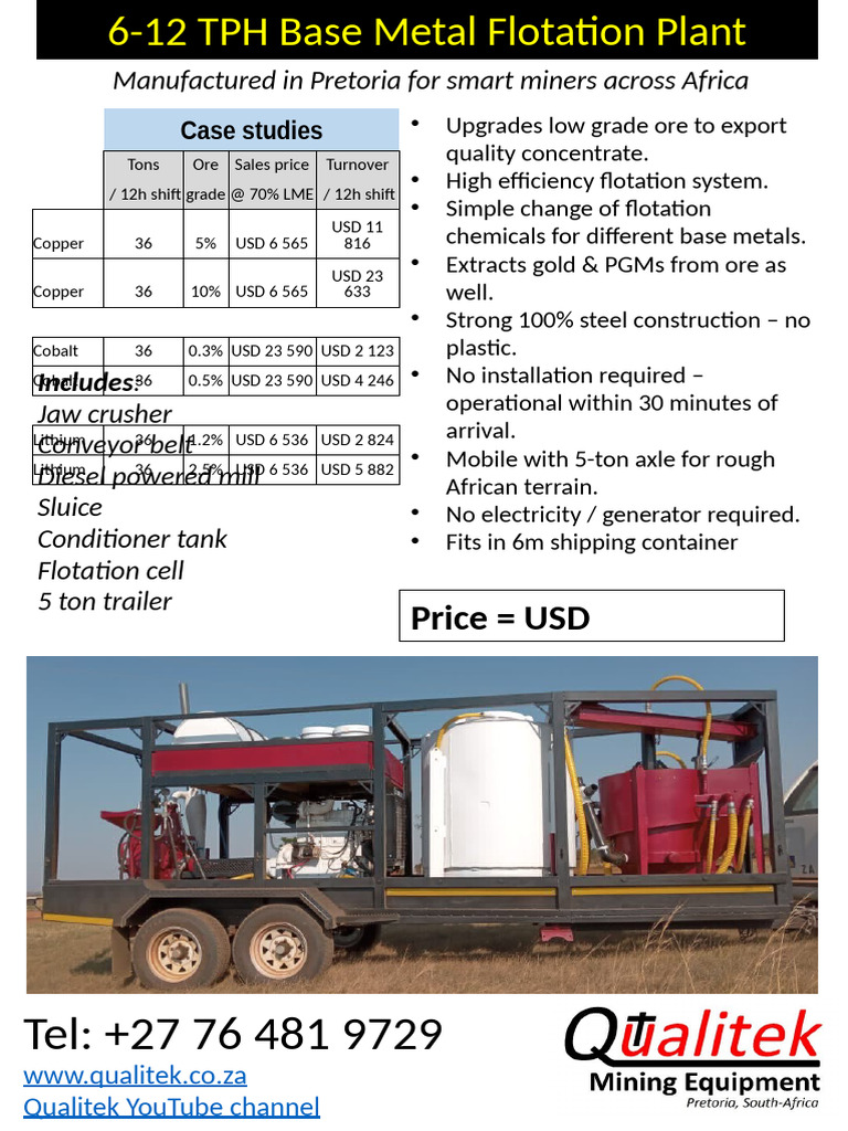 1 - 3 TPH Base Metal Flotation Plant | PDF