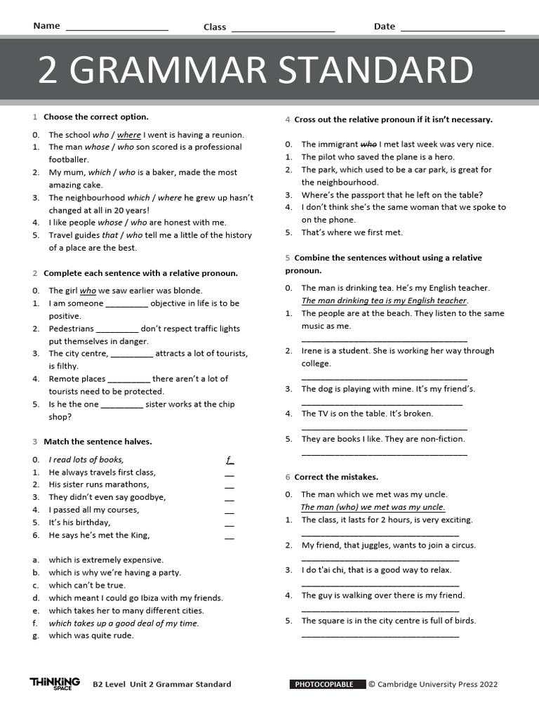 THKSP ES B2 Grammar Standard Unit 2 | PDF