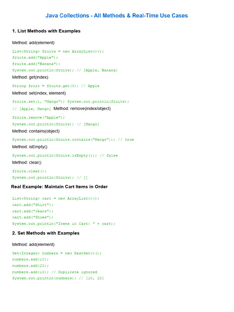 ? Java Collections PDF - All Methods and Use Cases | PDF | Software Engineering | Computer ...