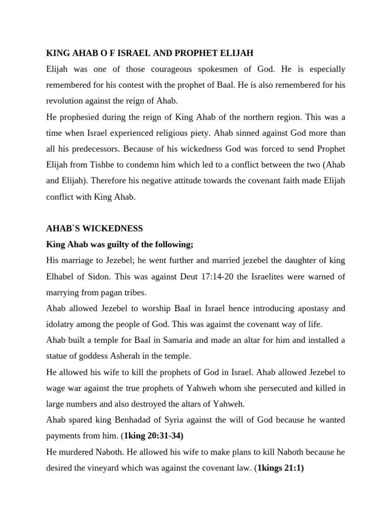 King Ahab o F Israel and Prophet Elijah | PDF | Elijah | Books Of The Hebrew Bible