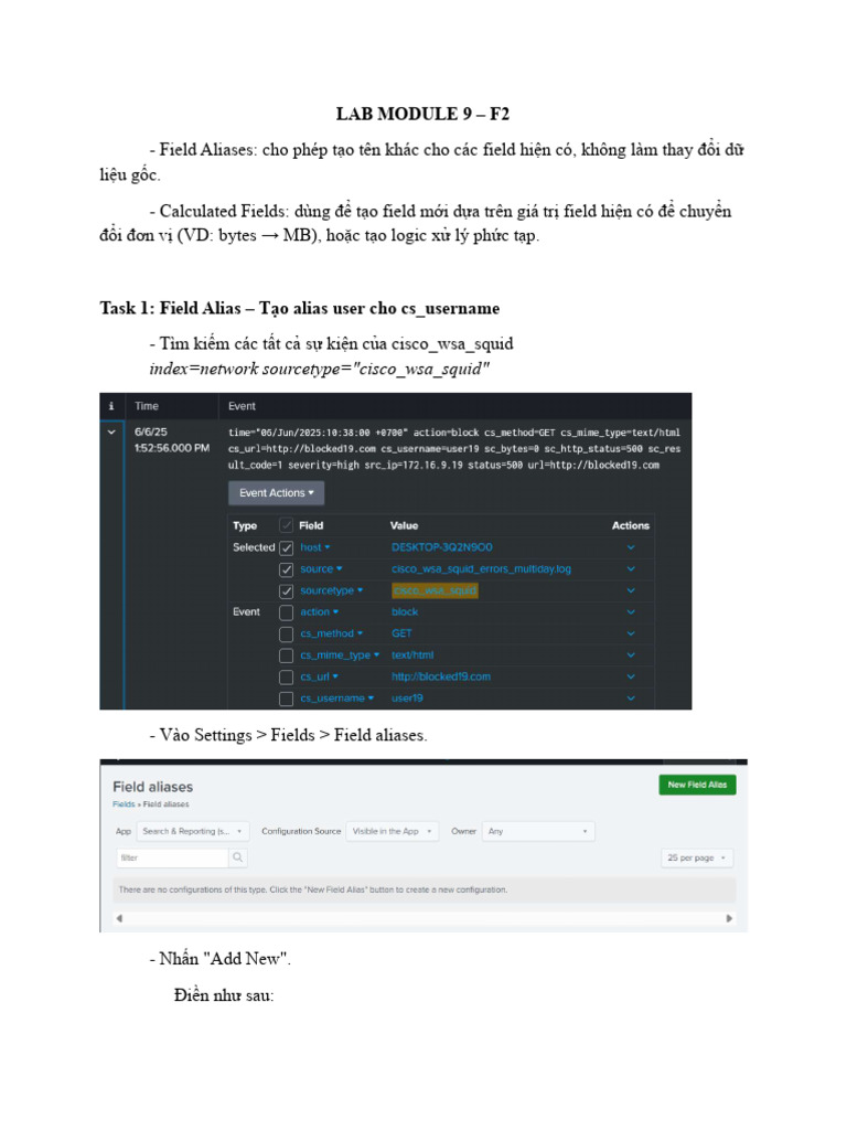 Lab Module 9 - F2: Index Network Sourcetype "Cisco - Wsa - Squid" | PDF