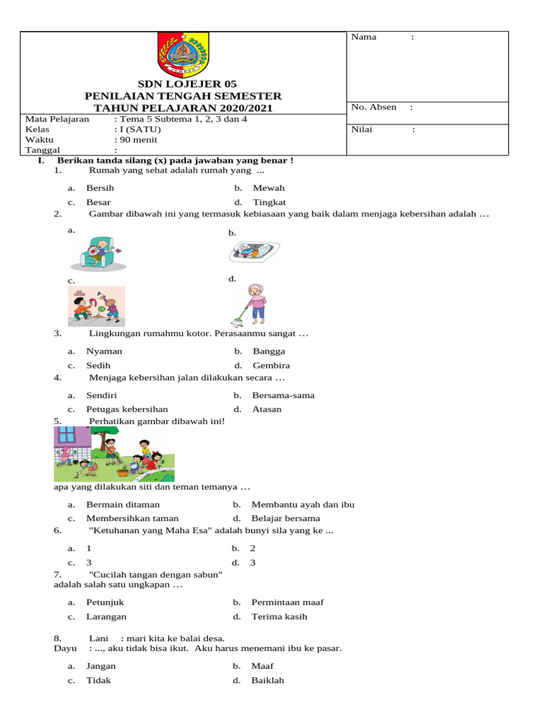 Soal Pts Kelas 1 Tema 6 | PDF