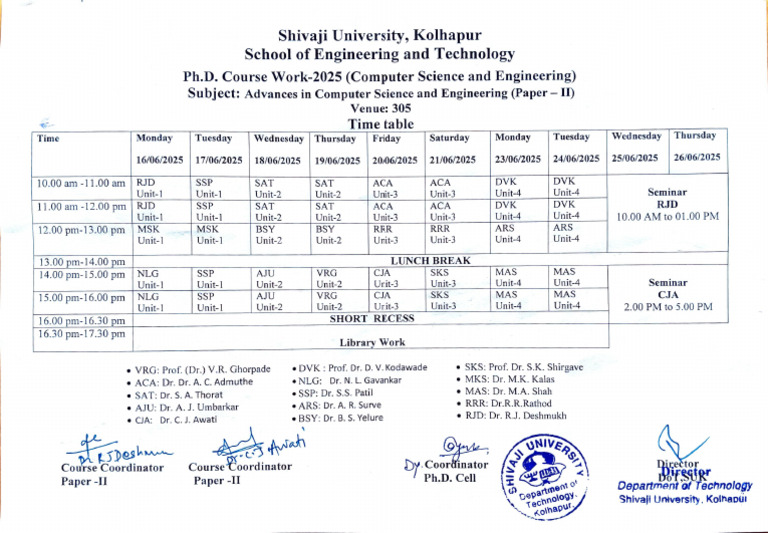 Ph.D. Course Schedule: June 2025 | PDF