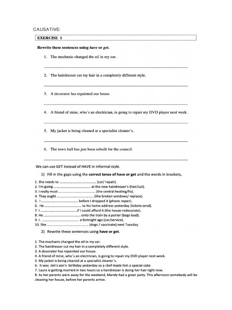 CAUSATIVE Practice For Exam | PDF