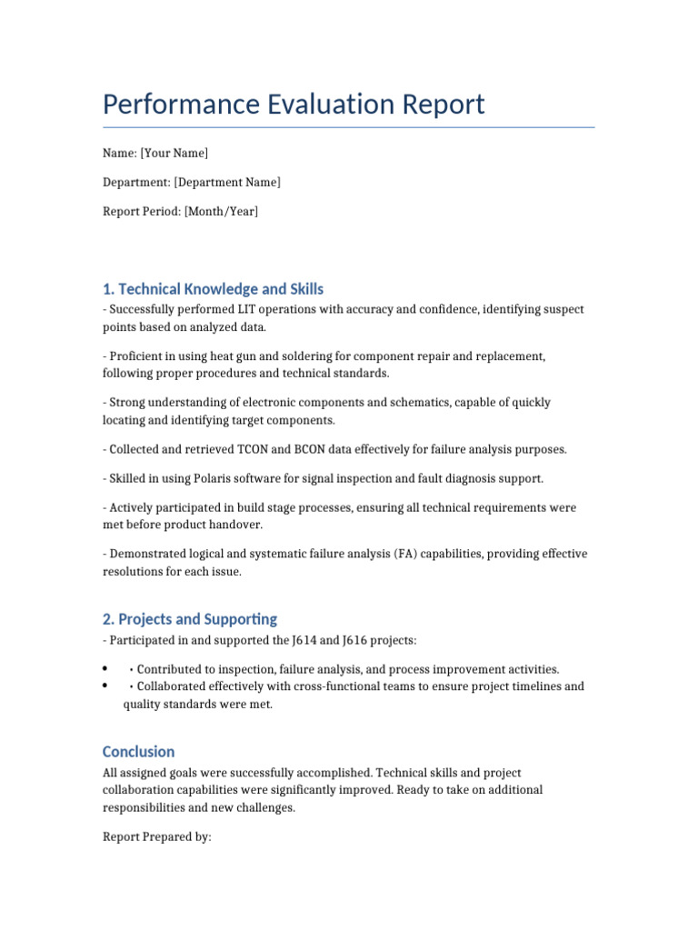 Performance Evaluation Summary Report | PDF