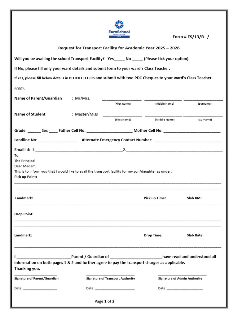 Transport Request Form - 2025-26 (1) - 1662204986123096064.SD - PDF | PDF