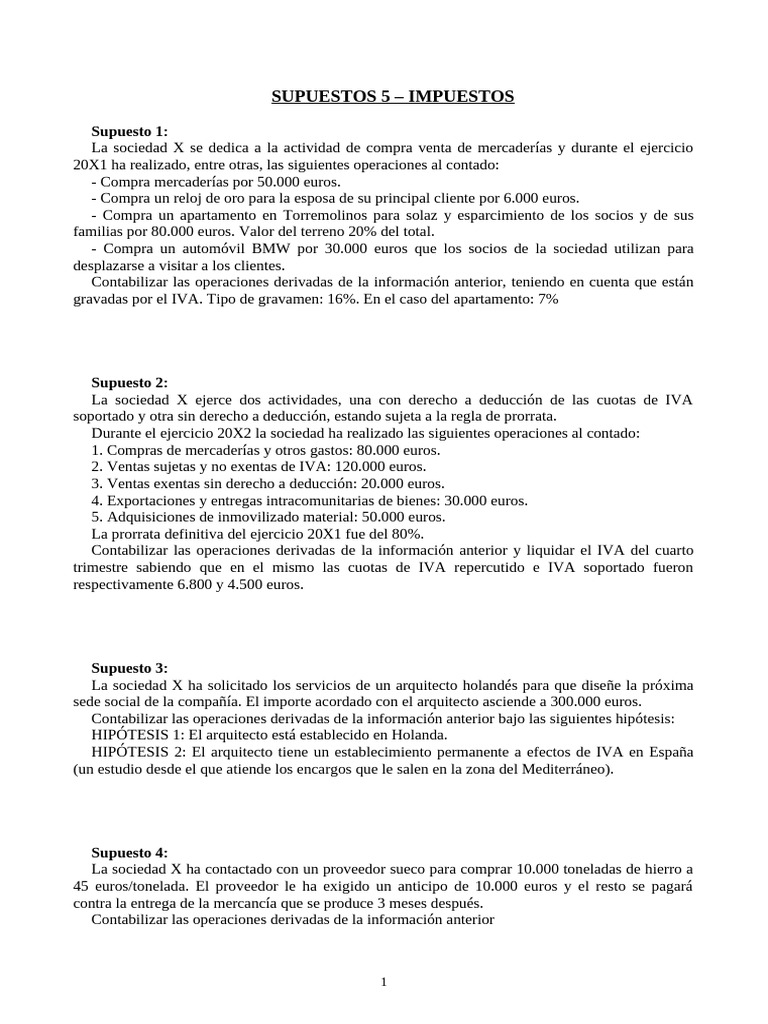 Enunciado de Supuestos de Impuestos | PDF | Contabilidad | Economias