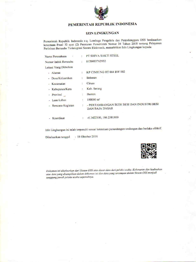 Izin Lingkungan Oss | PDF