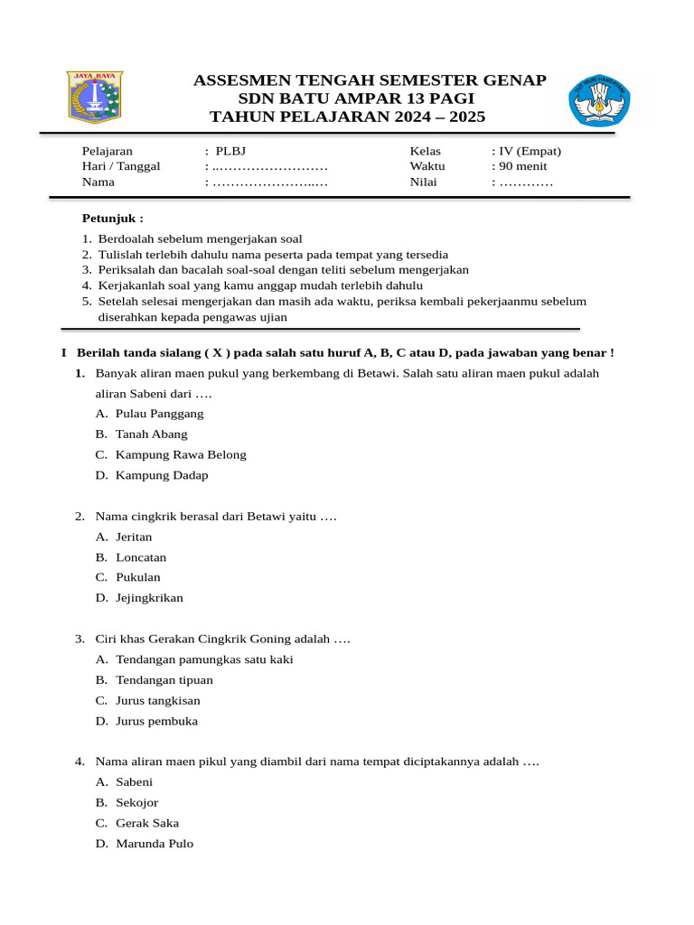 Soal Ats PLBJ Semester Genap 2025 | PDF