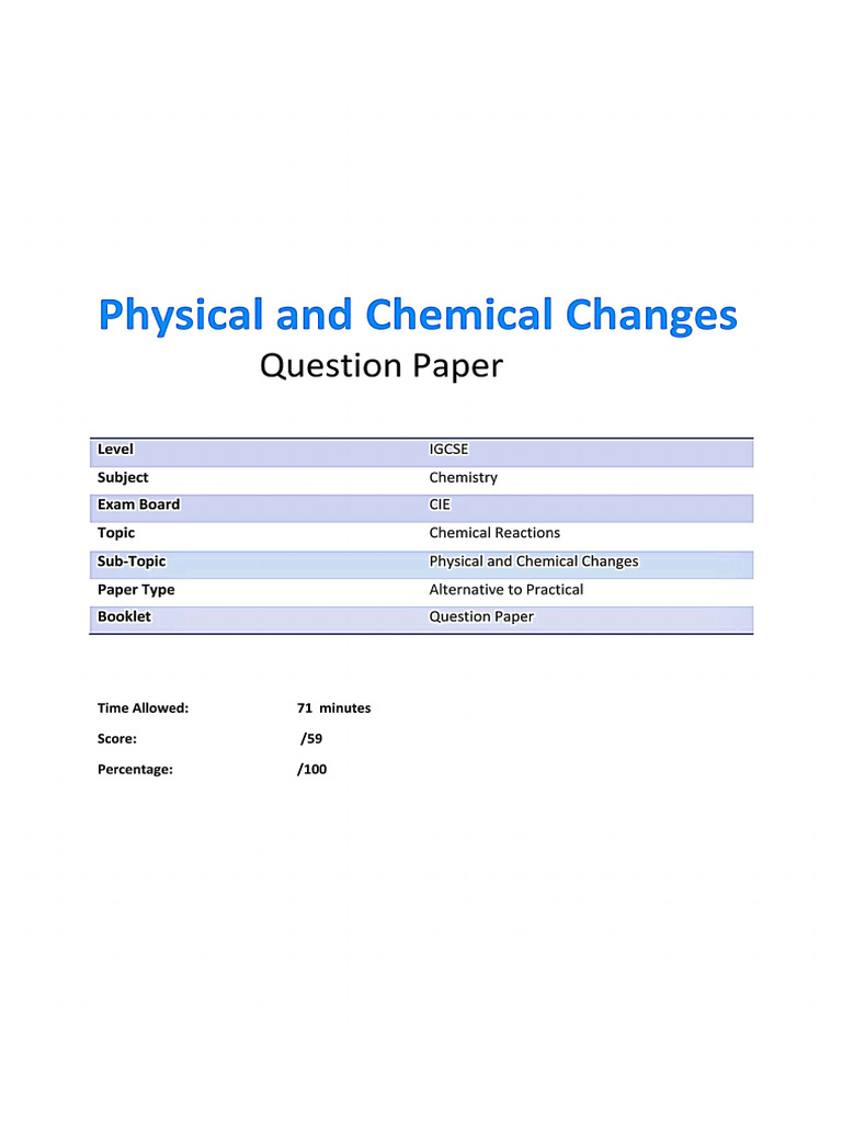 8 Physical and Chemical Changes CIE IGCSE Chemistry Practical QP | PDF