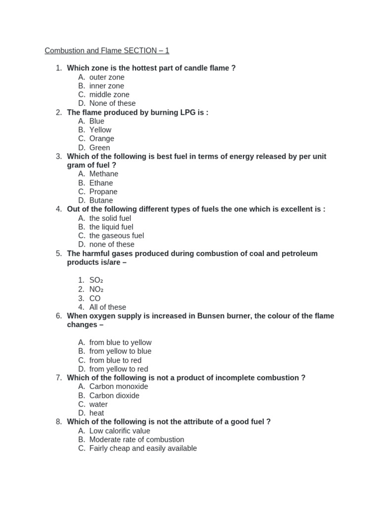 Combustion and Flame Practice Worksheet 3 | PDF