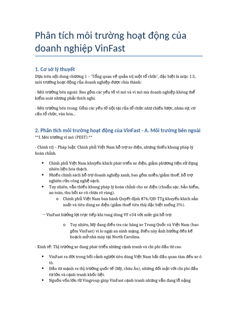 PhanTich MoiTruong VinFast | PDF