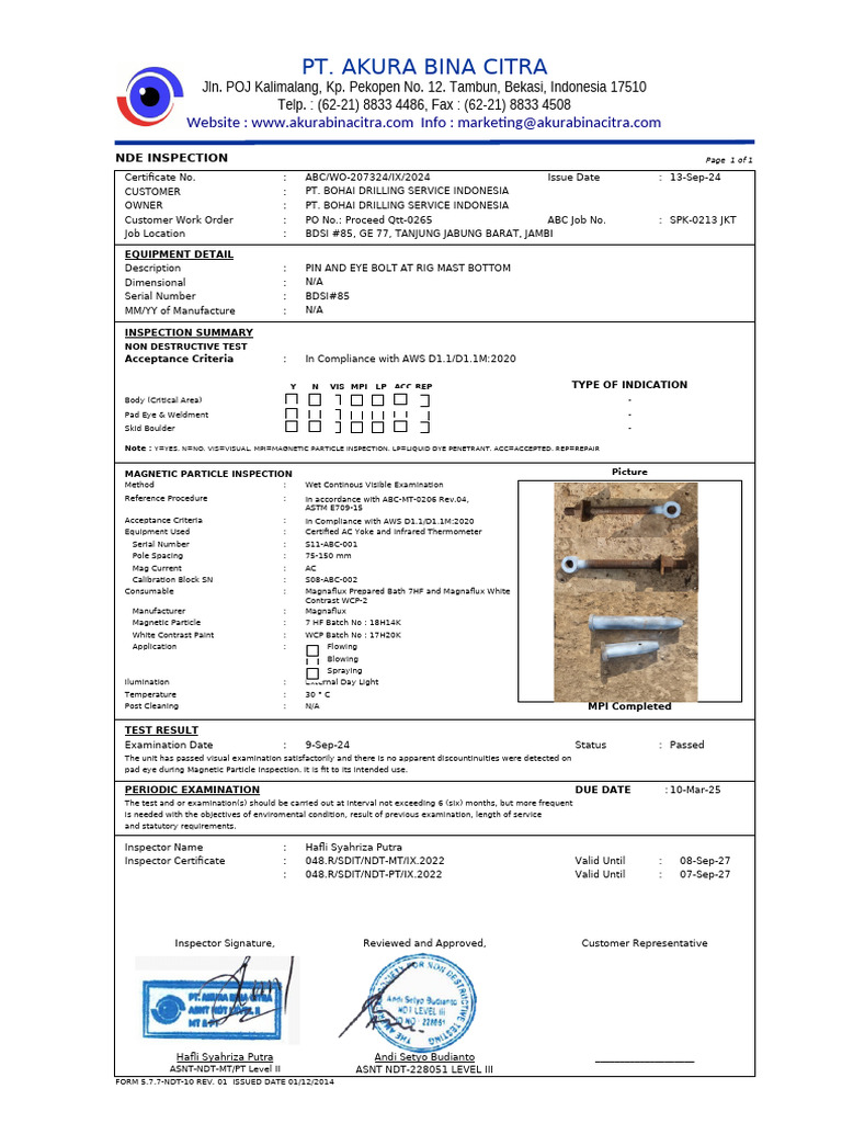 Wo-207324-Pin and Eye Bolt at Rig Mast Bottom #Bdsi#85 | PDF | Physical ...